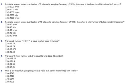 Solved If A Digital System Uses A Quantization Of 8 Bits And