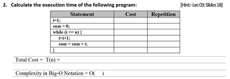 Solved Calculate The Execution Time Of The Following Chegg