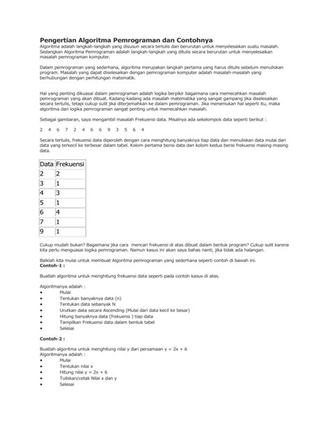 Pengertian Algoritma Pemrograman Dan Contohnya