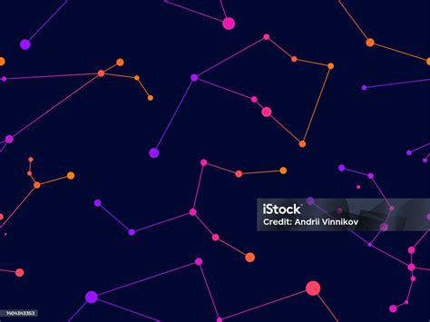 별자리 이음새가 없는 패턴 그라디언트 색상의 별자리가있는 별이 빛나는 하늘 별과 은하의 클러스터 포스터 배너 및 판촉 품목을위한 디자인 벡터 일러스트 레이 션 별자리에 대한