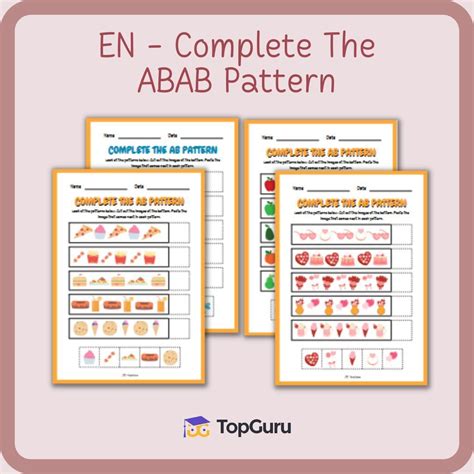 En Complete The Abab Pattern Pola Menggambar Pola Lembar Kerja
