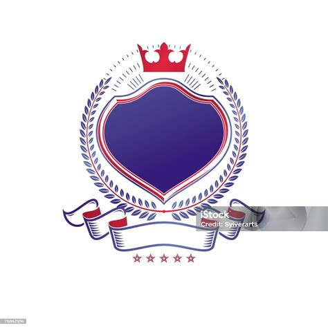 로얄 크라운 요소와 월계수 화환으로 구성된 그래픽 기호입니다 팔장식 기호 고립 벡터 그림의 헤럴드 코트 고대의에 대한 스톡 벡터 아트 및 기타 이미지 Istock