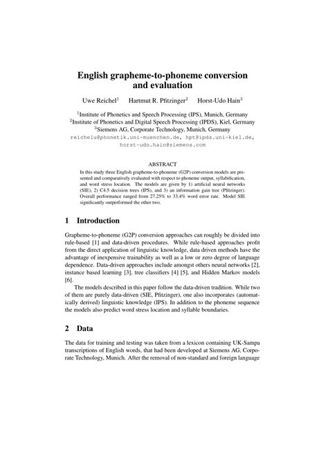 Pdf English Grapheme To Phoneme Conversion And Evaluation