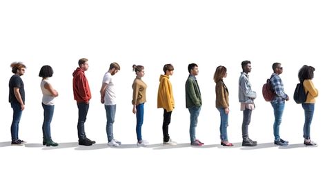 Premium Photo People Waiting In Queue On White Background
