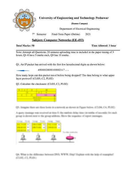 SOLUTION Computer Network Question Paper Studypool