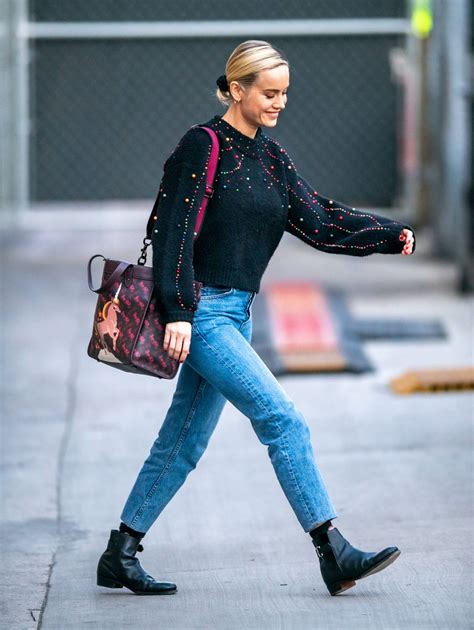 Brie Larson Cute In Sweater Jeans And Boots Leaving Jimmy Kimmel Live