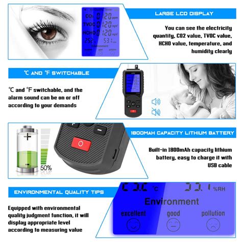 Air Tester Co2 Tvoc Meter Temperature Humidity Mea Grandado