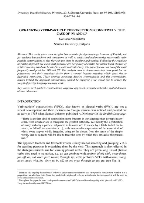 pdf organizing verb particle constructions cognitively the case of