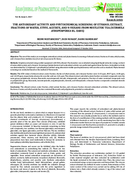Pdf The Antioxidant Activity And Phytochemical Screening Of Ethanol Extract Fractions Of