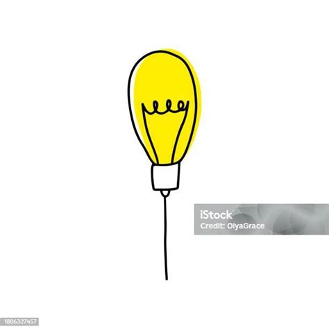 낙서 전구 광선이 빛나고 얇은 선입니다 손으로 그린 귀여운 낙서 전구 텅스텐 나선 낙서 스타일의 밝은 빛 전구 개념 창의성 영감 발명 아이디어 생각 개념에 대한 스톡 벡터