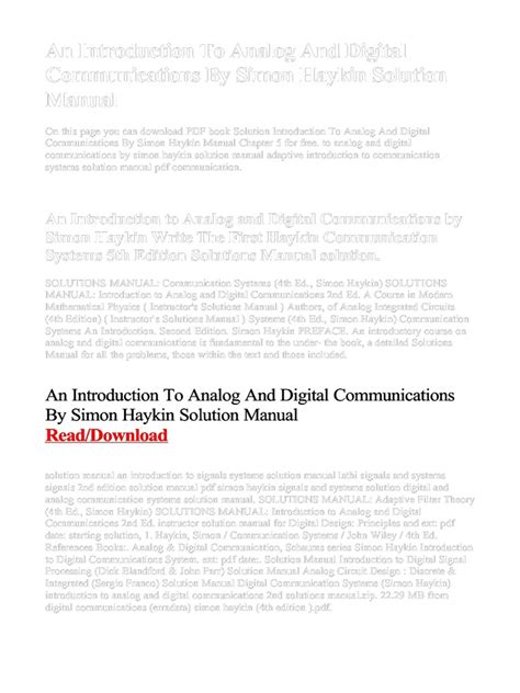 An Introduction To Analog And Digital Communications By Simon Haykin