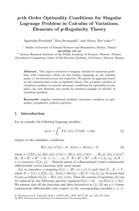 Pdf P Th Order Optimality Conditions For Singular Lagrange Problem In