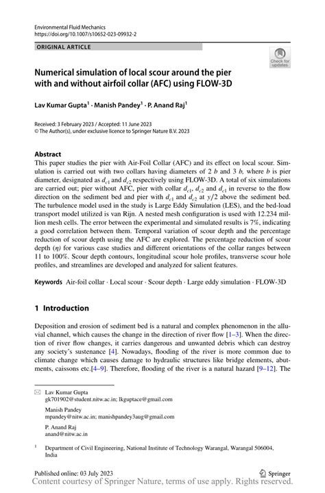 Numerical Simulation Of Local Scour Around The Pier With And Without Airfoil Collar Afc Using