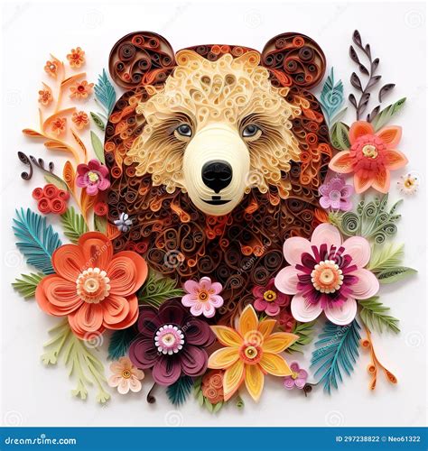 Beautiful Papercut Quilling Paper Filigree Bear Colorful Flowers