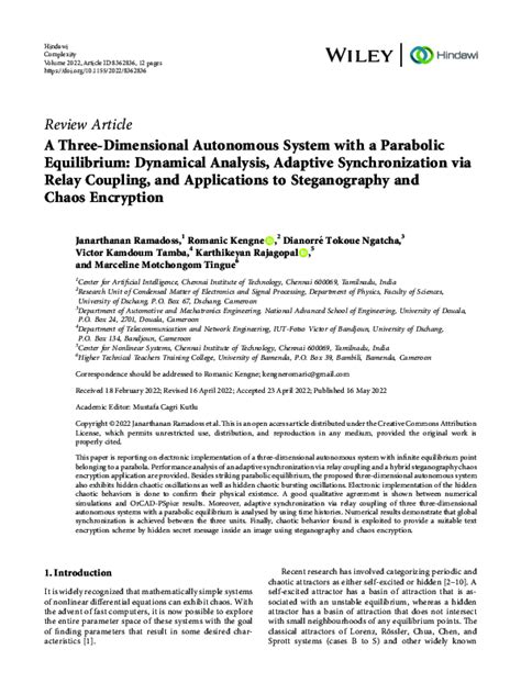 Pdf A Three Dimensional Autonomous System With A Parabolic