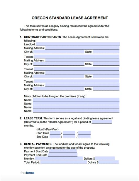 Free Oregon Standard Residential Lease Agreement Template Pdf Word
