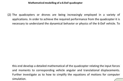 Solved Mathematical Modelling Of A 6 Dof Quadcopter 2 The