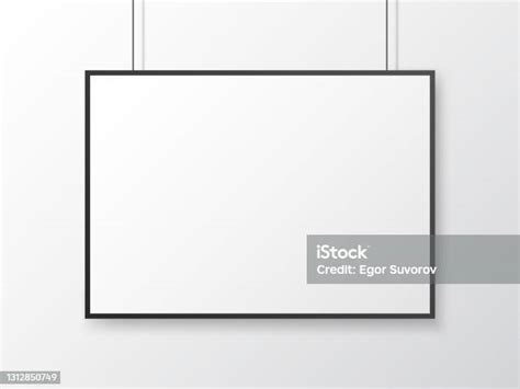 포스터 모형 수평 프레임이 있는 흰색 블랭크입니다 라이트 월의 빈 시트입니다 검은 테두리가있는 사진 템플릿 부드러운 그림자가 있는 고립된 그림 벡터 일러스트레이션 프레임에