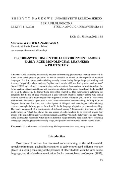 Pdf Fl Code Switching In The L1 Environment Among Early Aged