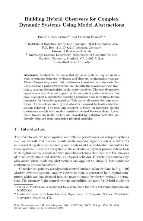 Pdf Building Hybrid Observers For Complex Dynamic Systems Using Model Abstractions