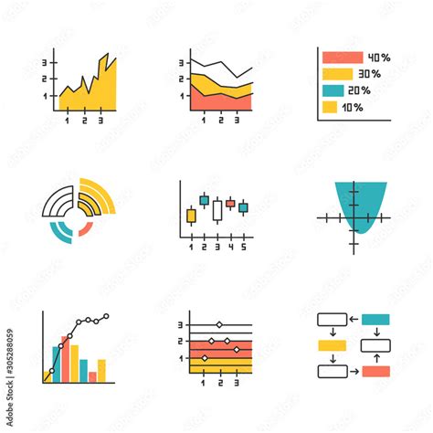 Chart And Graph Color Icons Set Horizontal Histogram Area Chart With Segments Function Curve