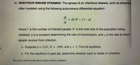 Solved 12 Infectious Disease Dynamics The Spread Of An