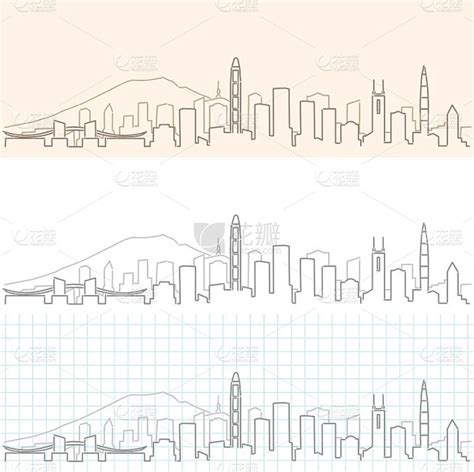 深圳手绘天际线素材 花瓣网