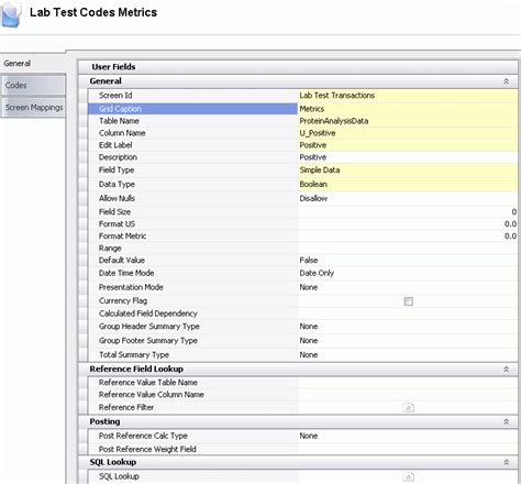Lab Test Codes Metric