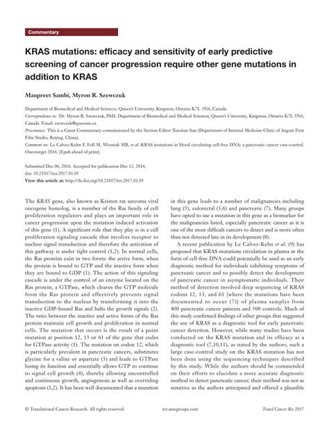 Pdf Kras Mutations Efficacy And Sensitivity Of Early Predictive Screening Of Cancer
