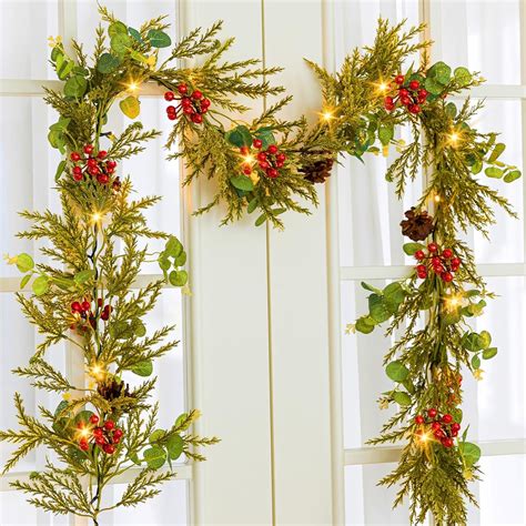 Ethlomoer 66ft Pre Lit Christmas Garland With 20 Led