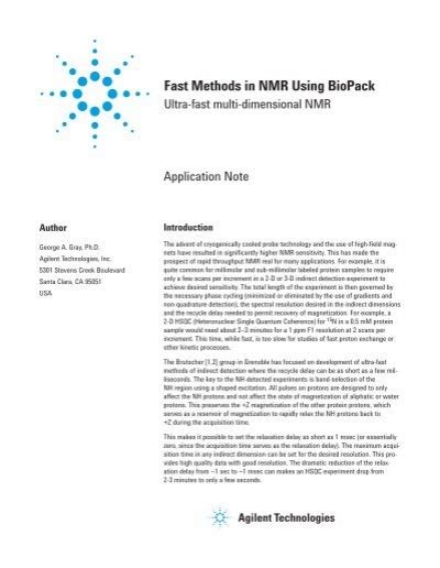 Fast Methods In Nmr Using Biopack Agilent Technologies