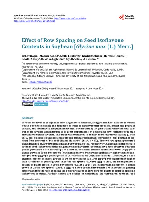 Pdf Effect Of Row Spacing On Seed Isoflavone Contents In Soybean