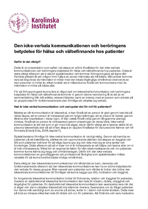 Icke Verbal Kommunikaktion Och Beröring Den Icke Verbala Kommunikationen Och Beröringens