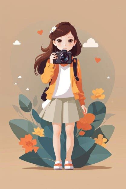 Simple Girl Cute Vector Design Photographer Flat Premium Ai Generated Image