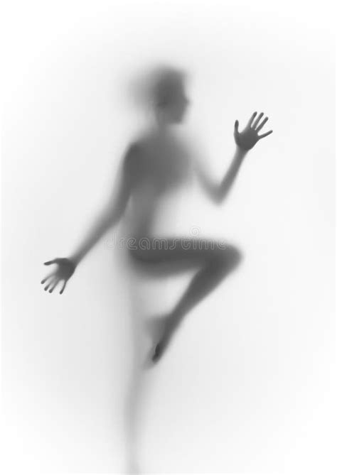 Silhouette Of A Beautiful Slim Woman Hidden Behind A Curtain Stock
