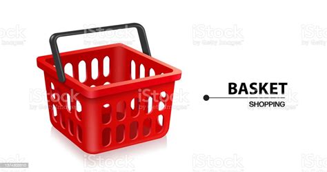 쇼핑 광고 디자인을 위한 흰색 배경에 격리된 빨간 쇼핑 바구니 쇼핑 바구니에 대한 스톡 벡터 아트 및 기타 이미지 쇼핑 바구니 쇼핑 카트 3차원 형태 Istock