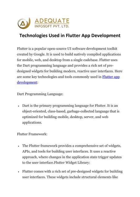 Technologies Used In Flutter App Development Pdf