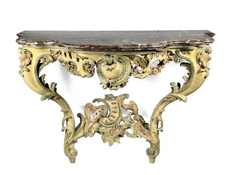 Lacquered Console With Rocaille Decoration Louis Xv Period Around 1740