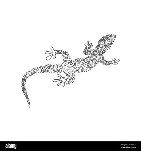 Single Swirl Continuous Line Drawing Of Cute Lizard Abstract Art Continuous Line Drawing Design