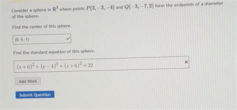 solved consider a sphere in r3 where points p 3 −3 −4 and