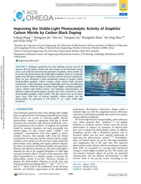 Pdf Improving The Visible Light Photocatalytic Activity Of Graphitic Carbon Nitride By Carbon