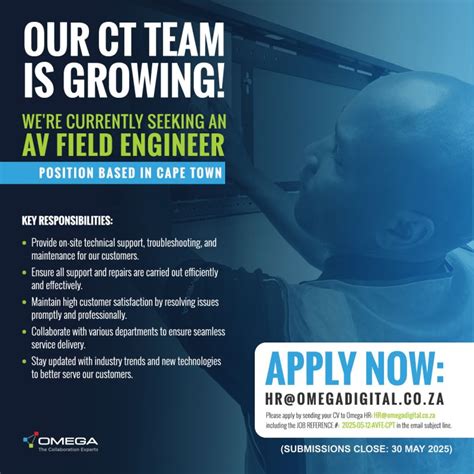 🔧 Were Hiring Av Field Engineer Cape Town 📍 Location Cape Town 🕒 Omega Digital