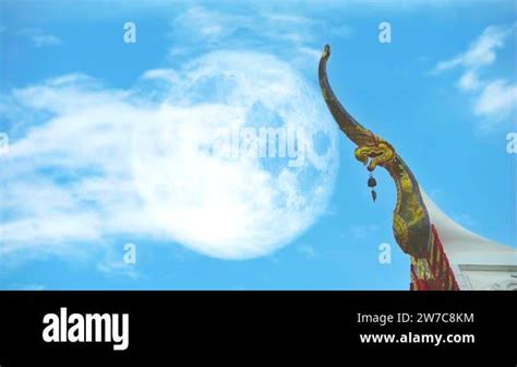 Full Moon With Cho Fa Thai Language Call It Like Finial On The Roof Ridge And Heap Beautiful