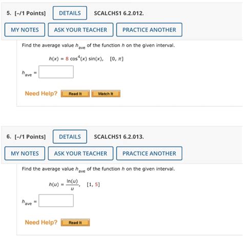 solved find the average value have of the function h on the