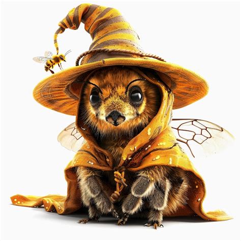 Premium Photo Cute Bee Wizard Cartoon Wearing Magic Robe And Magic Hat Chibi Bee Magician