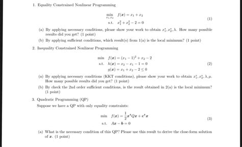 1 Equality Constrained Nonlinear Programming Min
