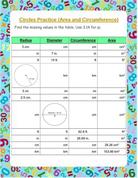 Circle Area And Circumference Worksheet Area And Circumference Of