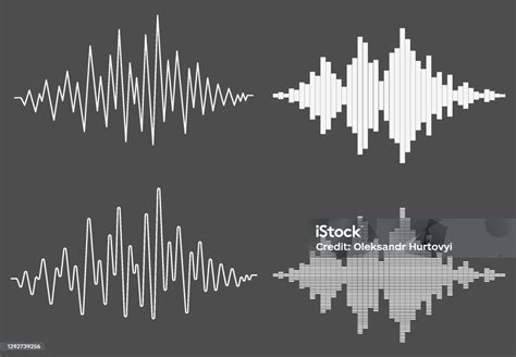 검은 색 배경에 음파의 집합 오디오 이퀄라이저 기술 펄스 뮤지컬 음악 의 물결 클럽 라디오 술집 파티 콘서트 리사이틀을위한 템플릿 디자인 개체 그룹에 대한 스톡 벡터 아트