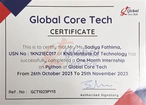 Sadiya Fathima On Linkedin Internshipcompletion Python Gratitude Globalcoretech