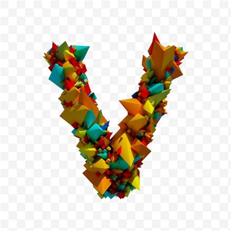 흰색 배경 3d 그림에 다채로운 폭발 알파벳 문자 V 프리미엄 Psd 파일